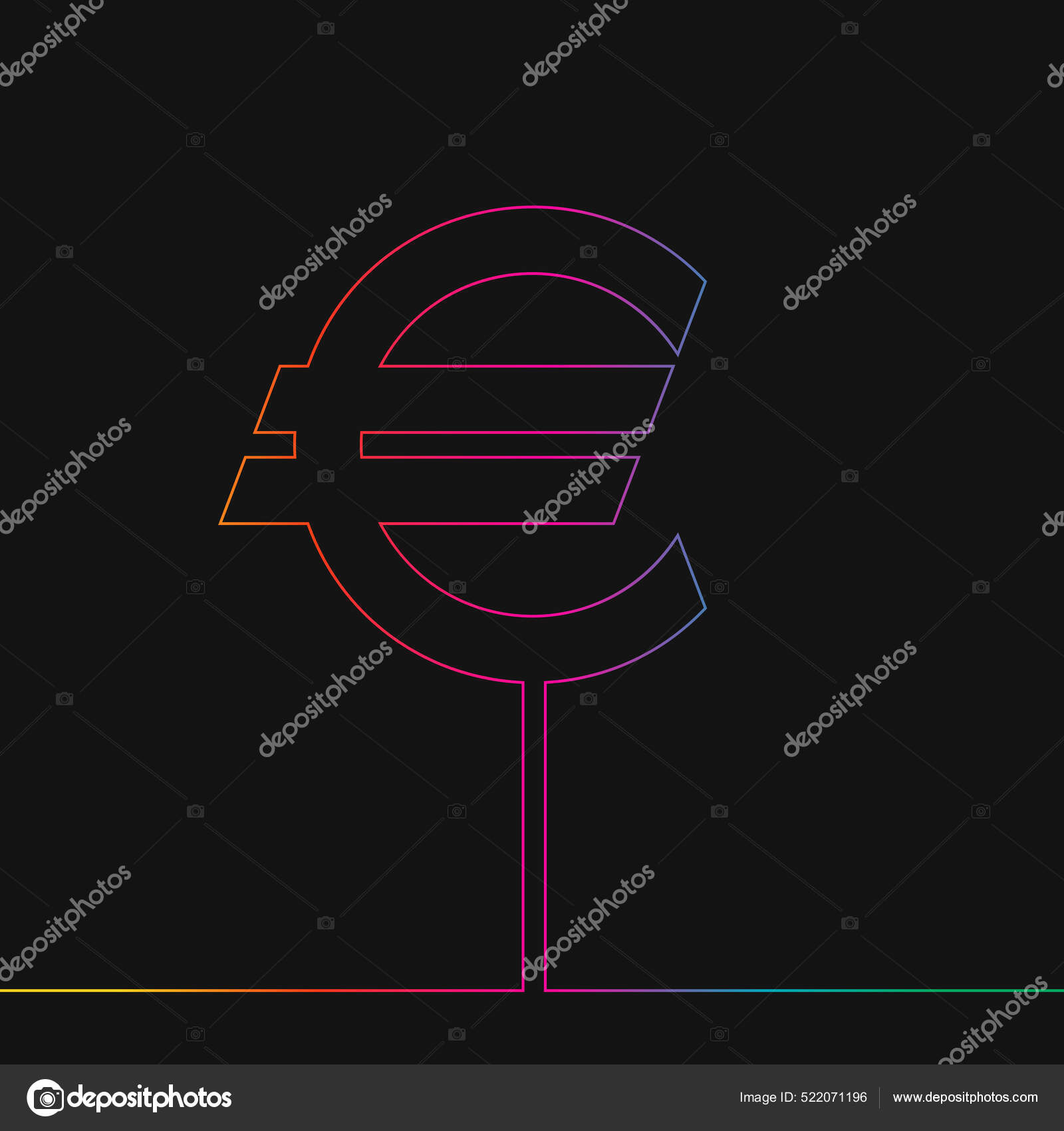 One Line Drawing Euro Sign Rainbow Colors Black Background Vector Stock ...