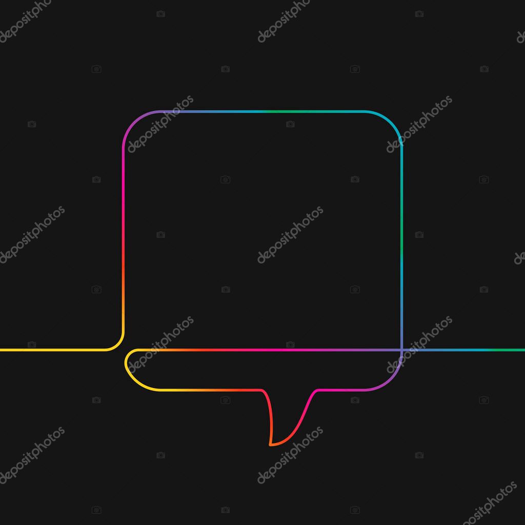 Dibujo de una l nea de burbuja de habla cuadrada, colores del arco iris en el vector de fondo ...
