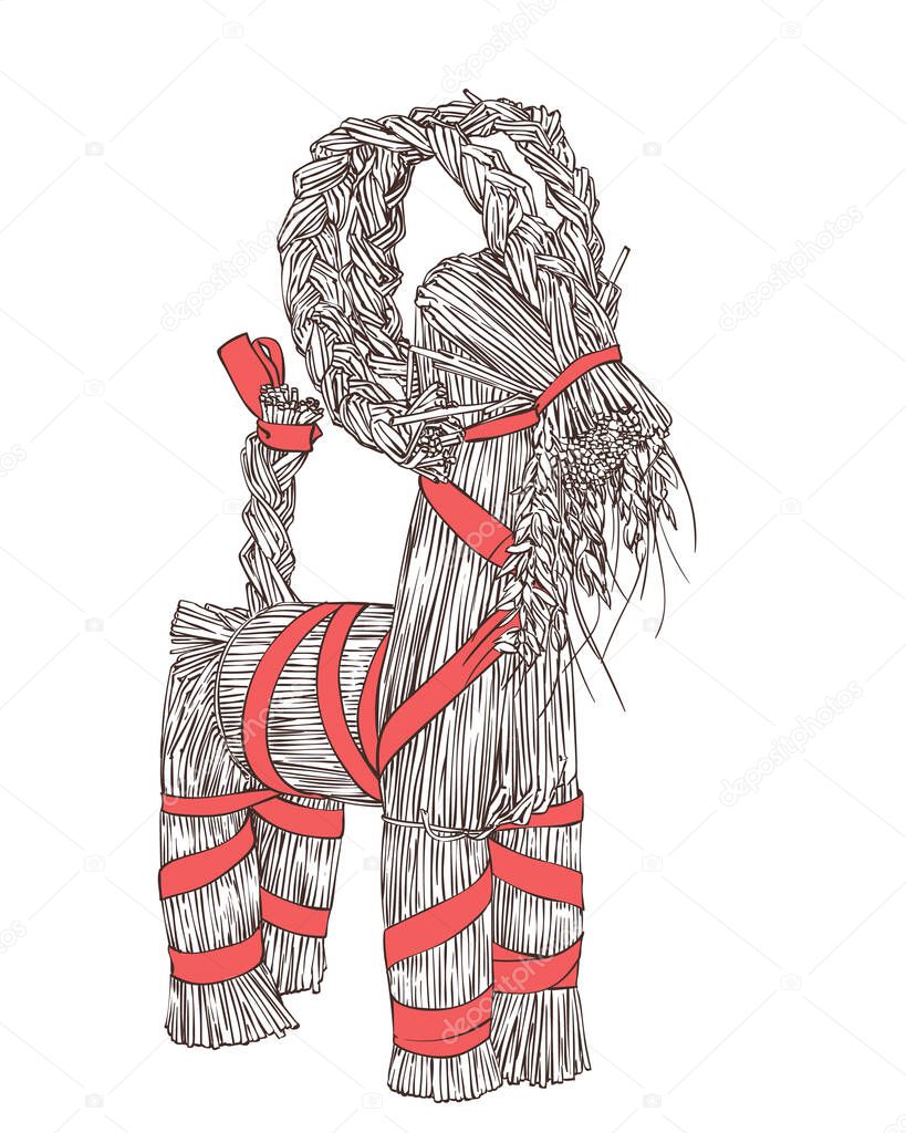 Vector dibujado a mano Yule cabra o cabra de Navidad, escandinava y ...