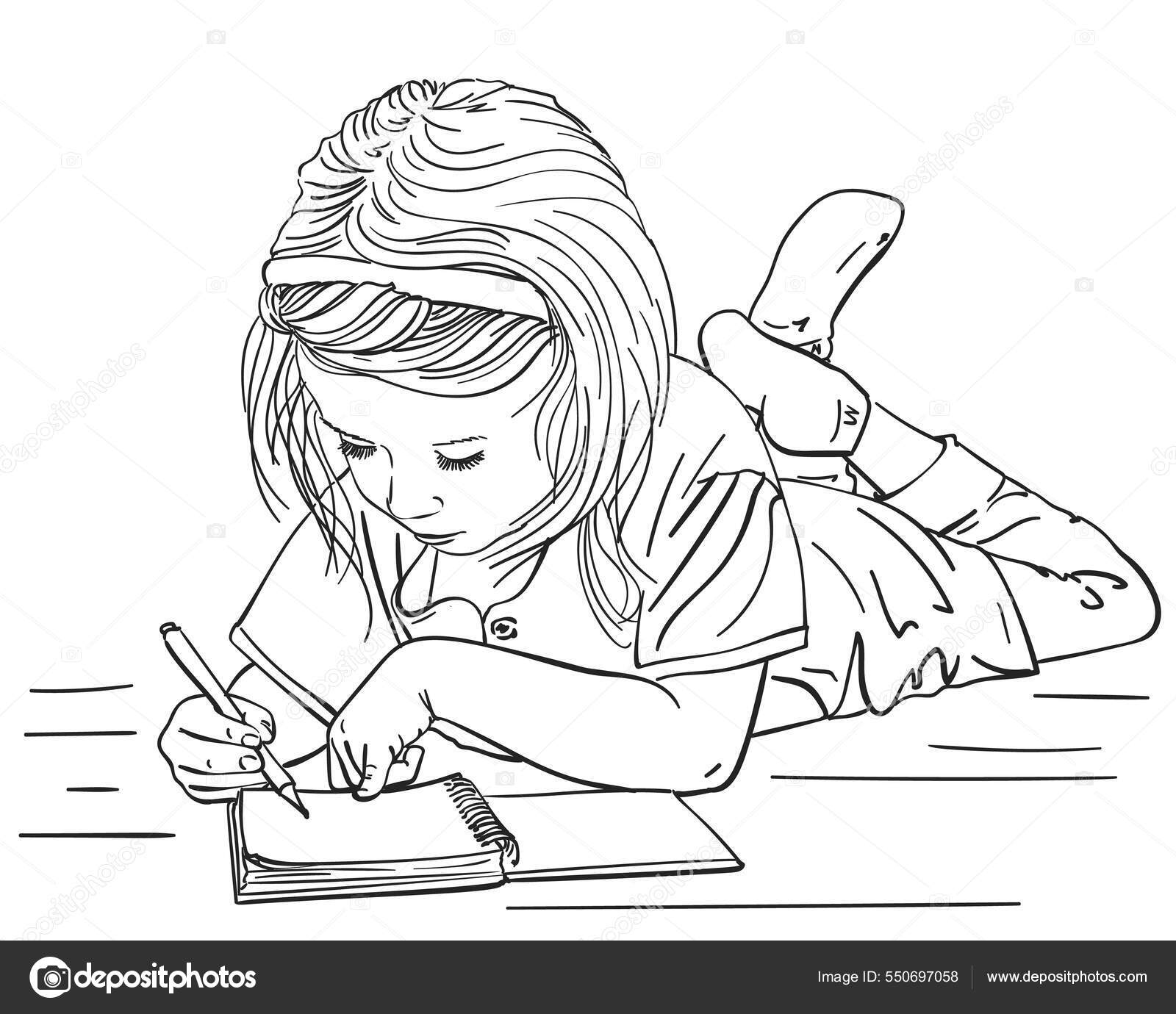 Girl Writing Drawing