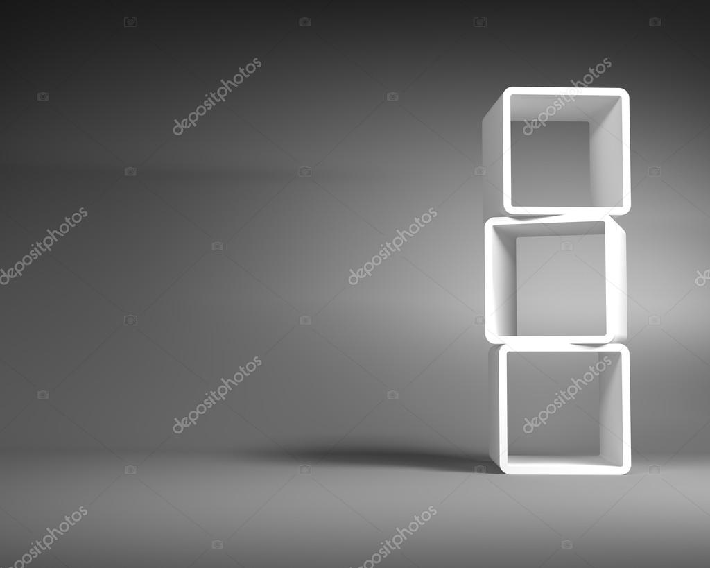 White Abstract Rectangle Frames Standing in the Gray Room — Stock Photo ...