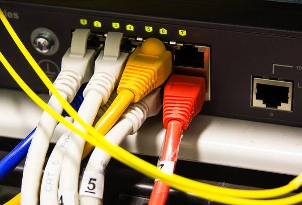 UTP Network cables connected to an Fast-Giga ethernet ports Stock Photo ...