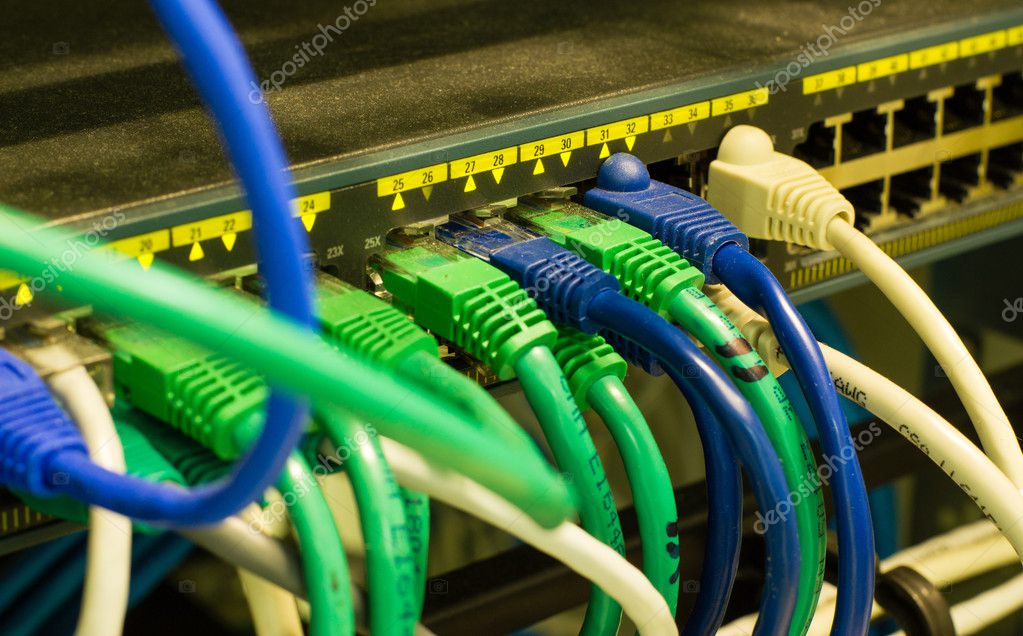 UTP Network cables connected to an Fast-Giga ethernet ports Stock Photo ...