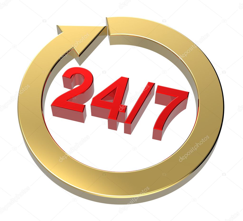 24 hours seven days a week sign over white. — Stock Photo © ppart1 ...