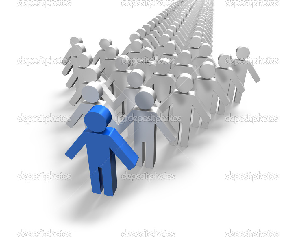 Gente azul 3D en primera posición de flecha — Foto de stock © bruesw ...