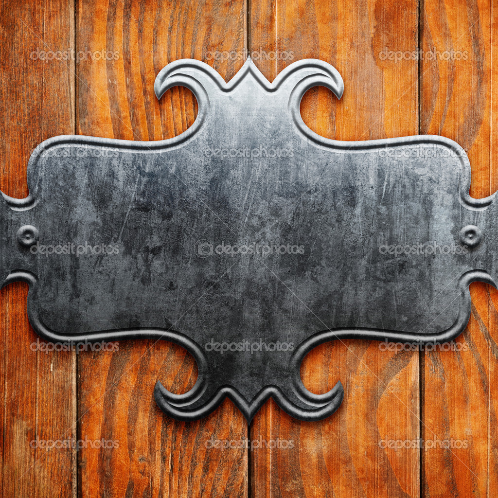 letrero de metal vintage sobre tablones de madera antiguos — Foto de ...