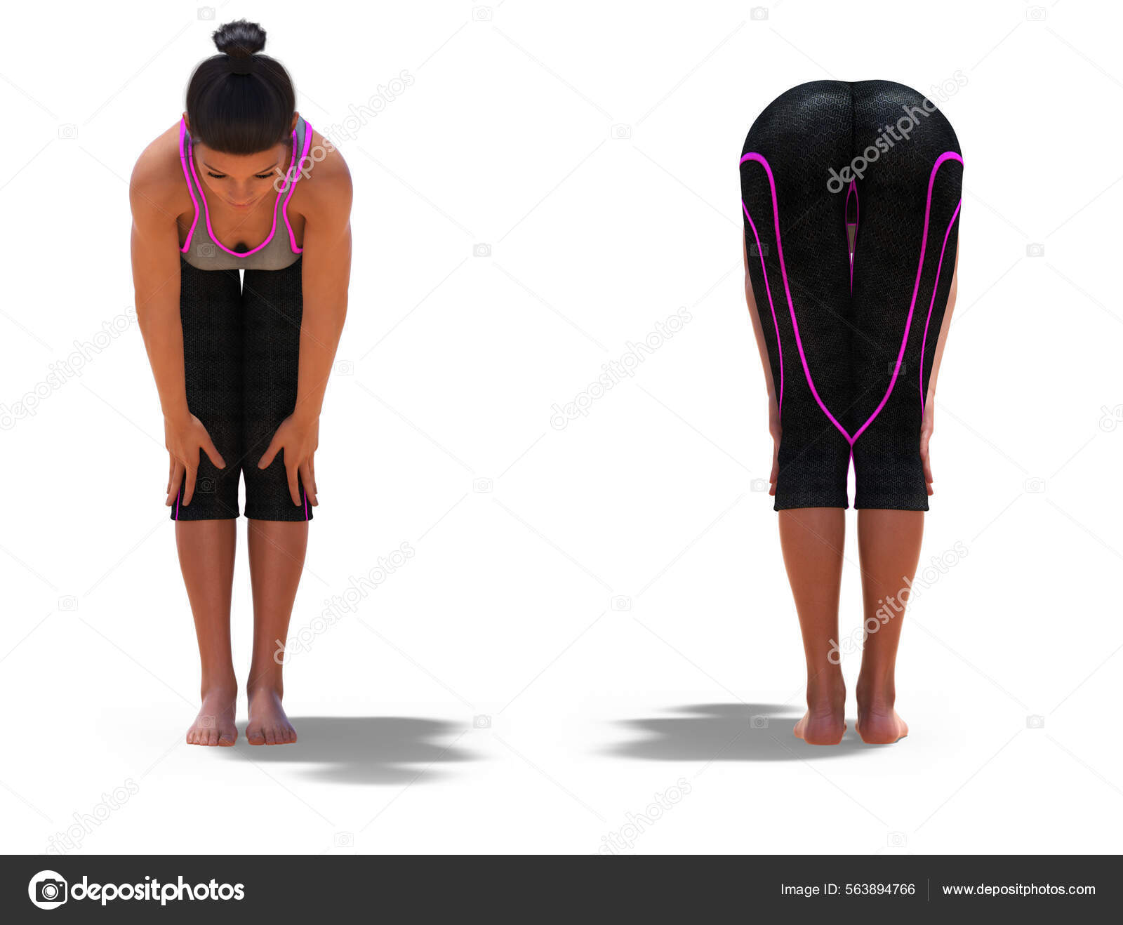 Front Back Poses Virtual Woman Yoga Standing Half Forward Bend Stock ...