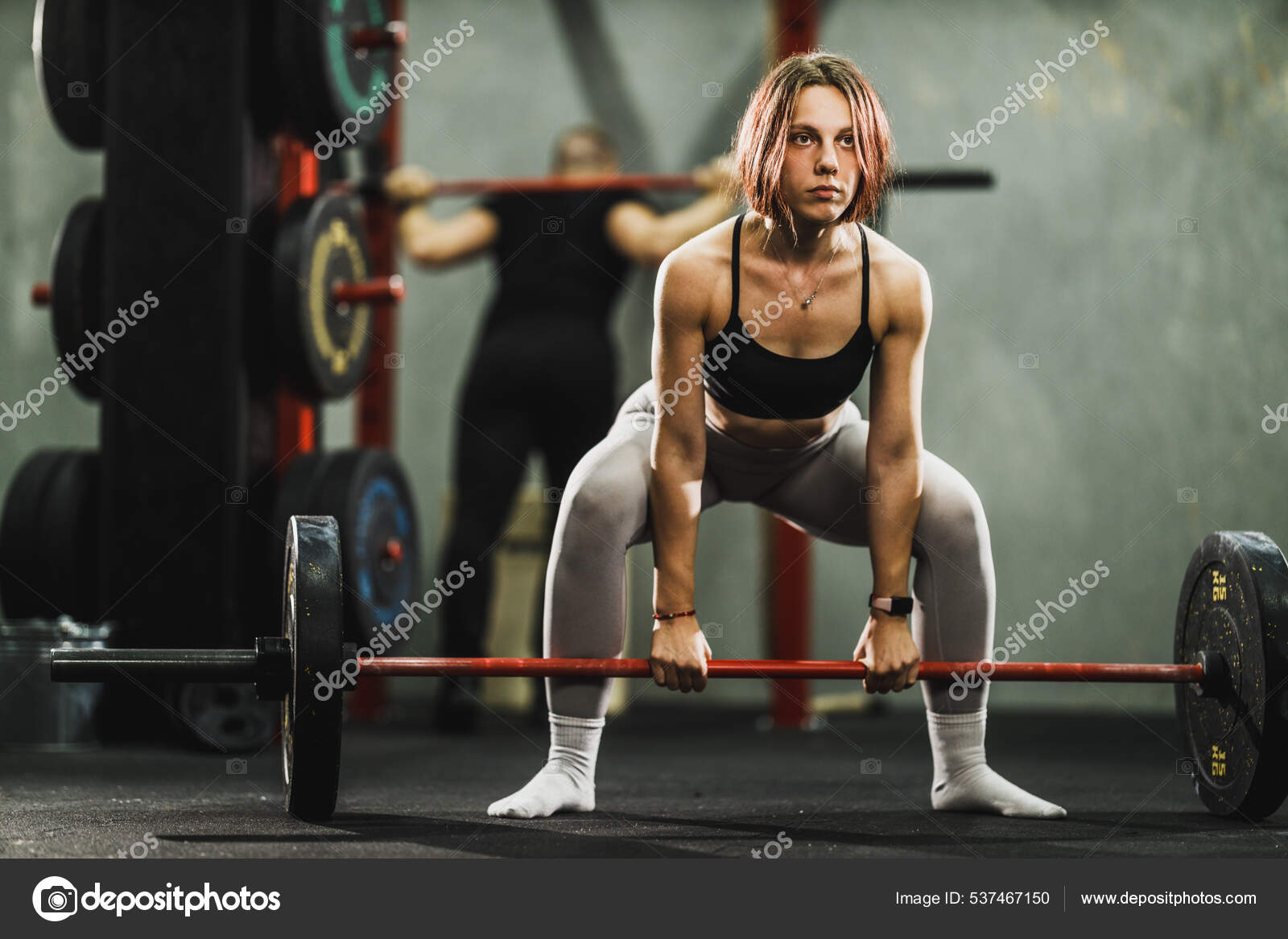 Shot Muscular Young Woman Sportswear Working Out Hard Training Gym ...