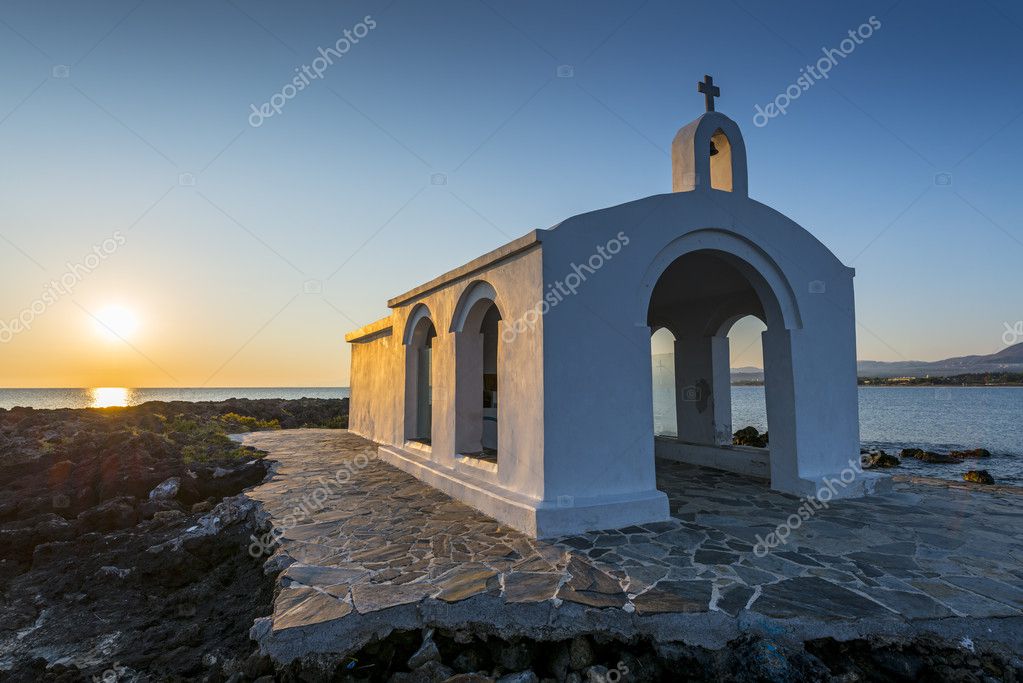 White Church By Sunrise In Crete — Stock Photo © gyuszko #51253479