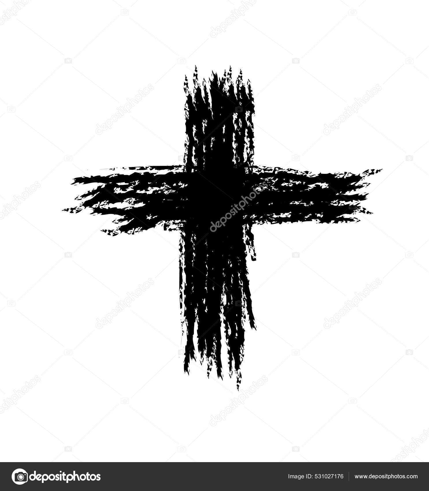 Icono de cruz grunge negro dibujado a mano, signo de cruz cristiana ...