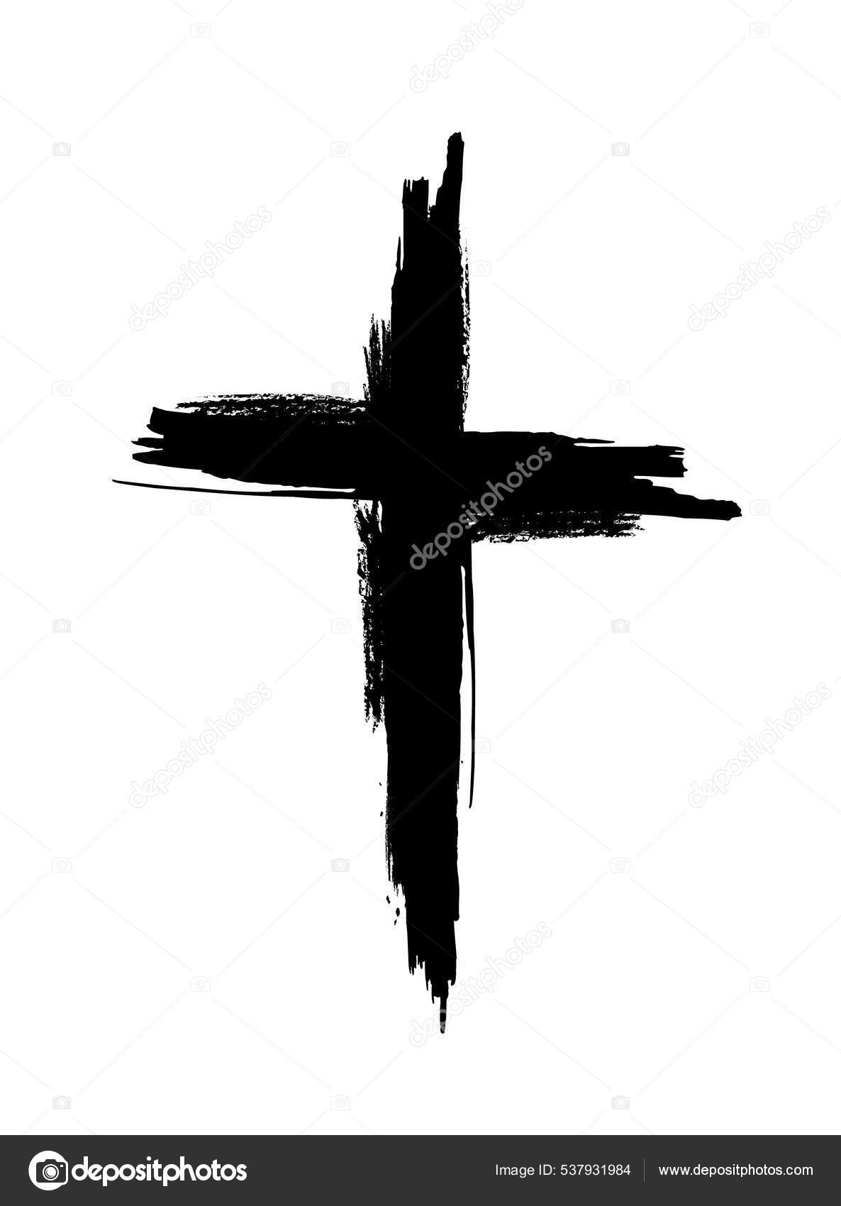 Icono de cruz grunge negro dibujado a mano, signo de cruz cristiana ...