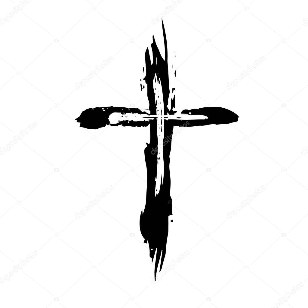 Icono de cruz grunge negro dibujado a mano, signo de cruz cristiana ...