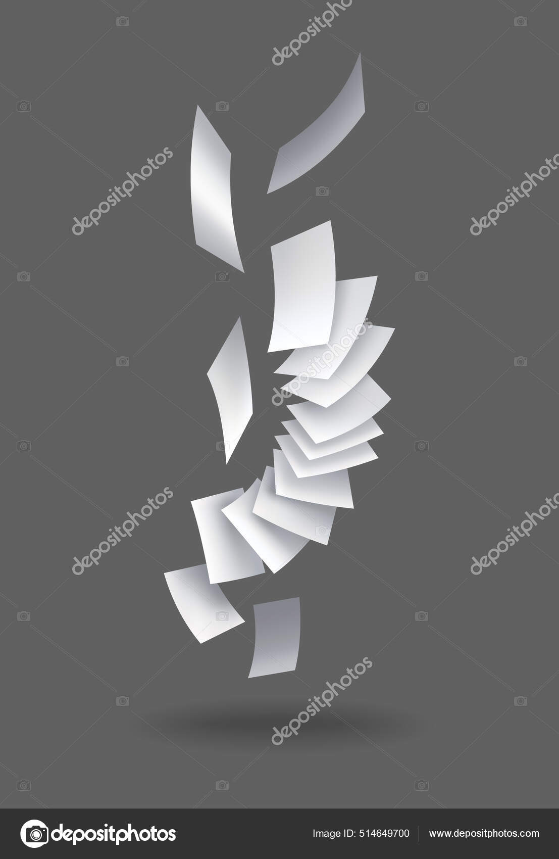 Realistic falling paper sheets. Set of flying curved leaves of paper ...