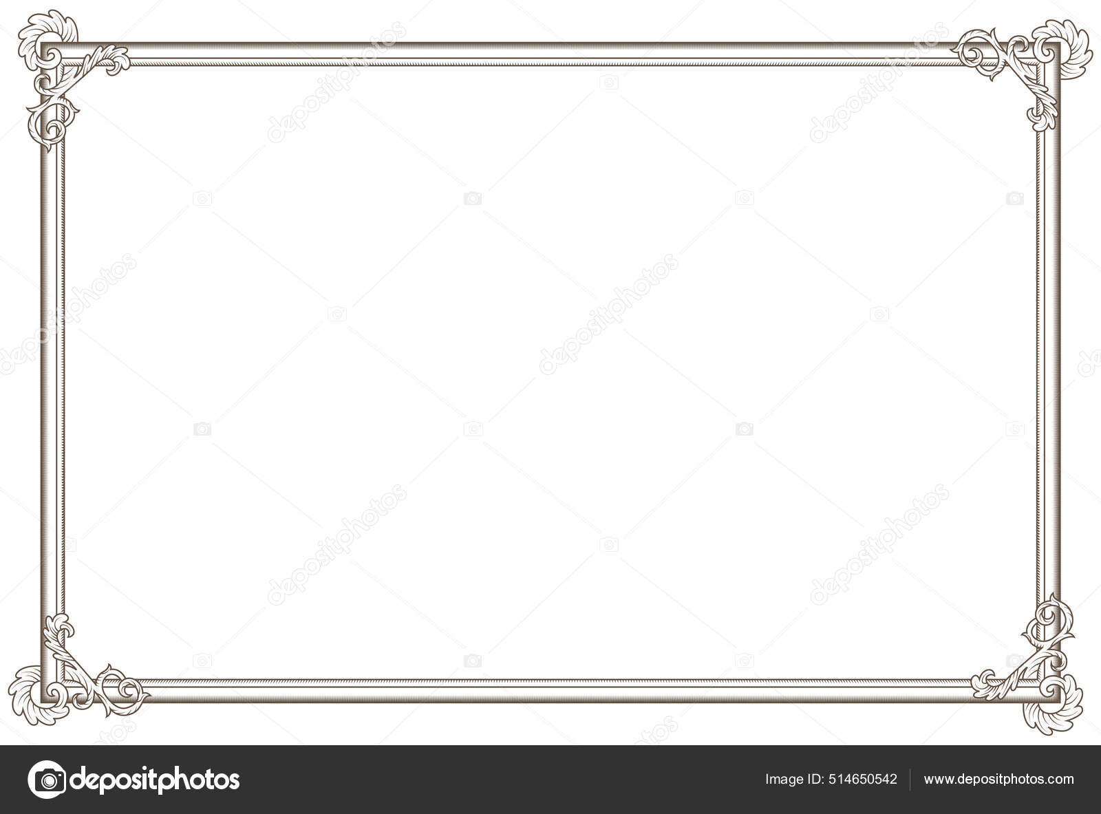 Old vintage frame. Retro floral rectangle. Decorative antique museum ...