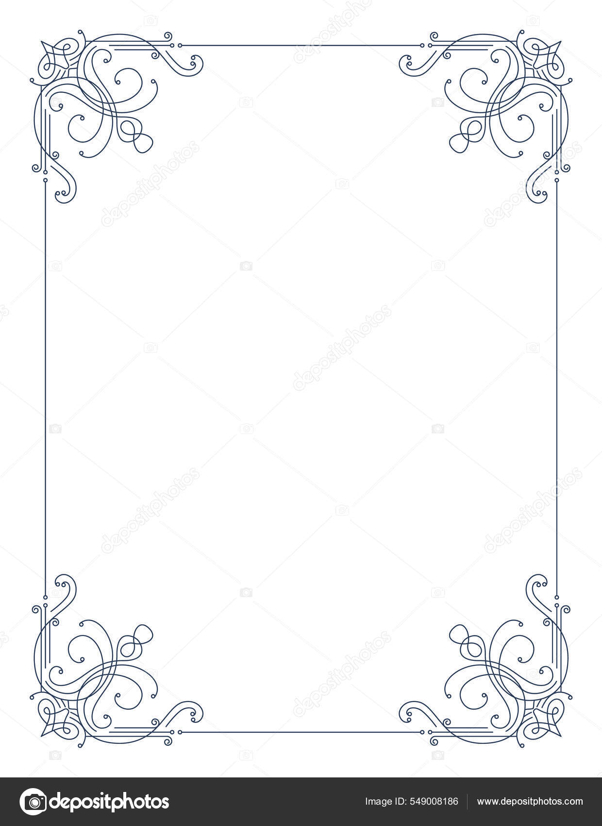 Decorative frame with swirls corners. Elegance border. Simple contour ...