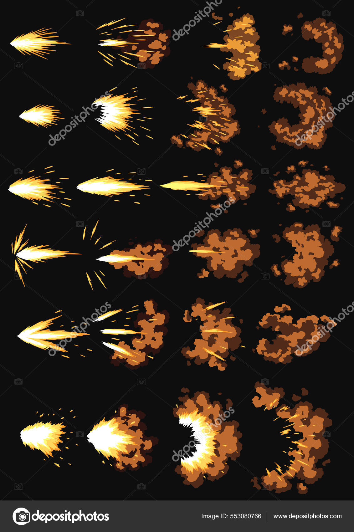 Gun flashes or gunshot animation. Collection of fire explosion effect ...