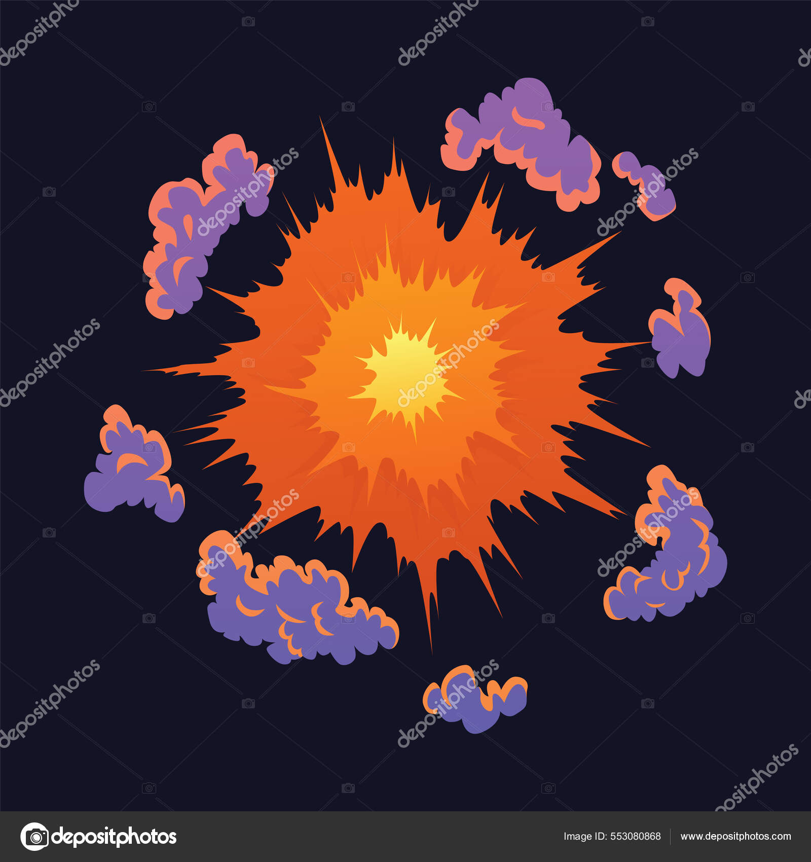 Icono de explosión de dibujos animados. Elemento de cómic. Nube y llama ...