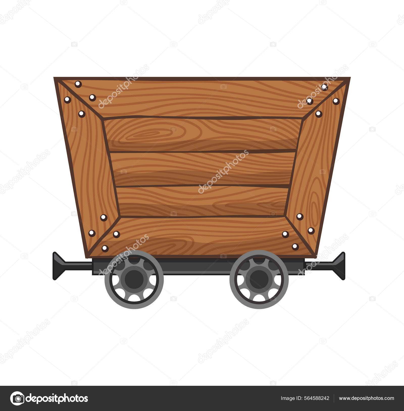 Wooden empty mine cart. Cartoon mine trolley. Vector design ...