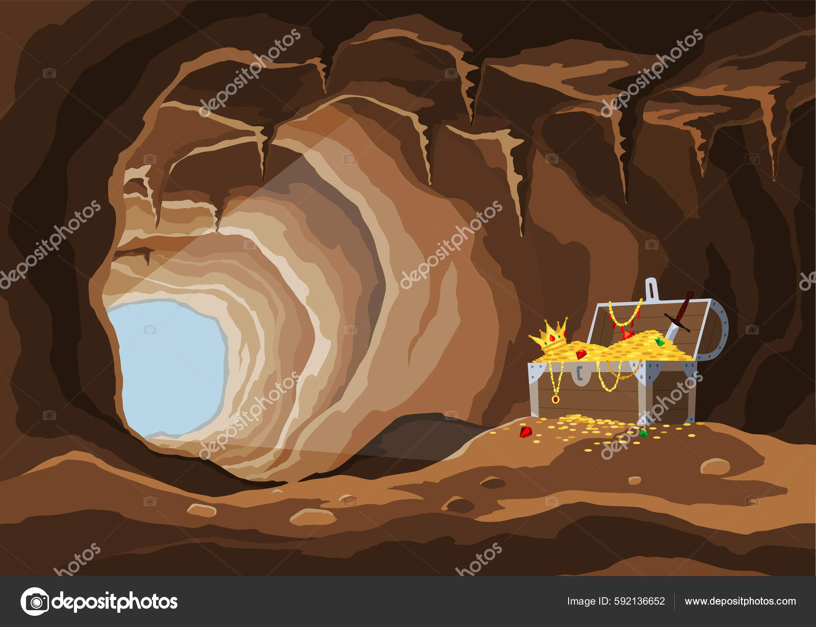 Treasure Cave Crystals Concept Art Computer Game Chest Full Pile Stock ...