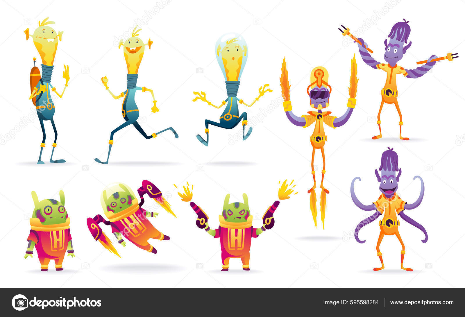 Cartoon Aliens Robot Toys Characters Set Collection Androids Isolated ...