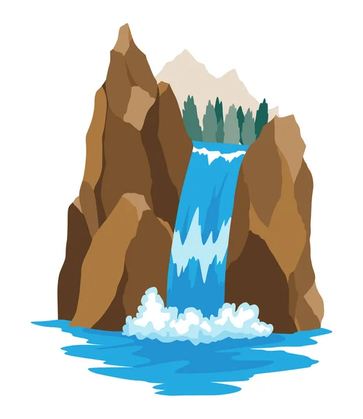 Cartoon river waterfall. Landscape with mountains and trees. Design ...