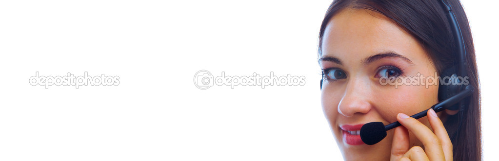 View of nice young woman operator at her working place — Stock Photo ...
