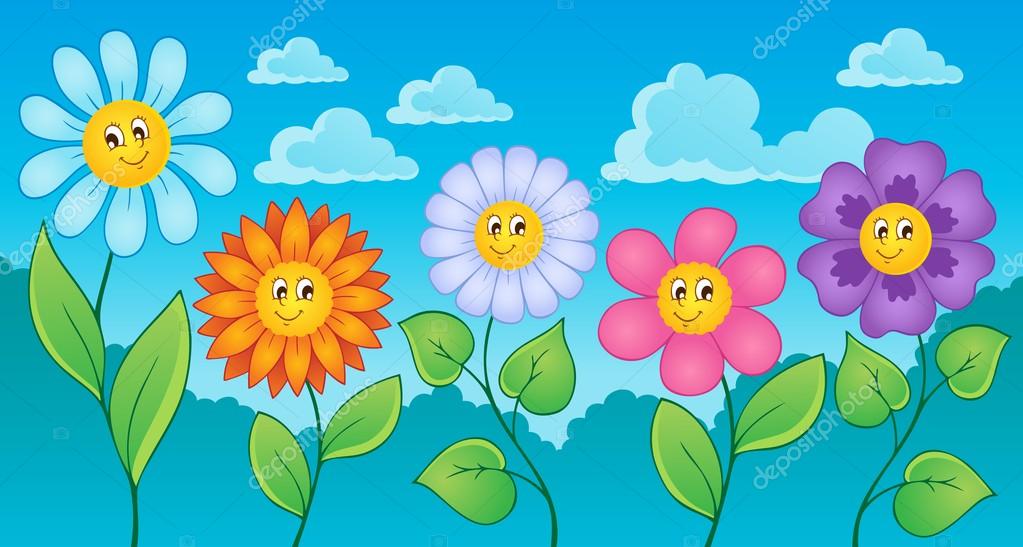 tema de flores dibujos animados 1 — Archivo Imágenes Vectoriales ...