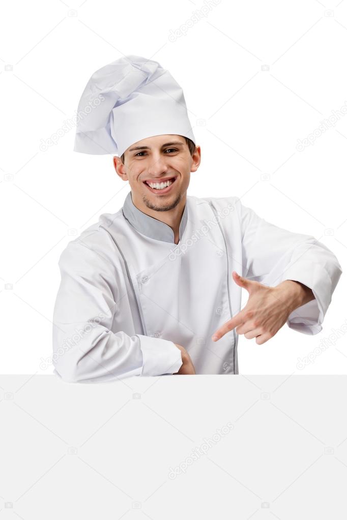 Pointing with forefinger chef cook — Stock Photo © agencyby #13696893