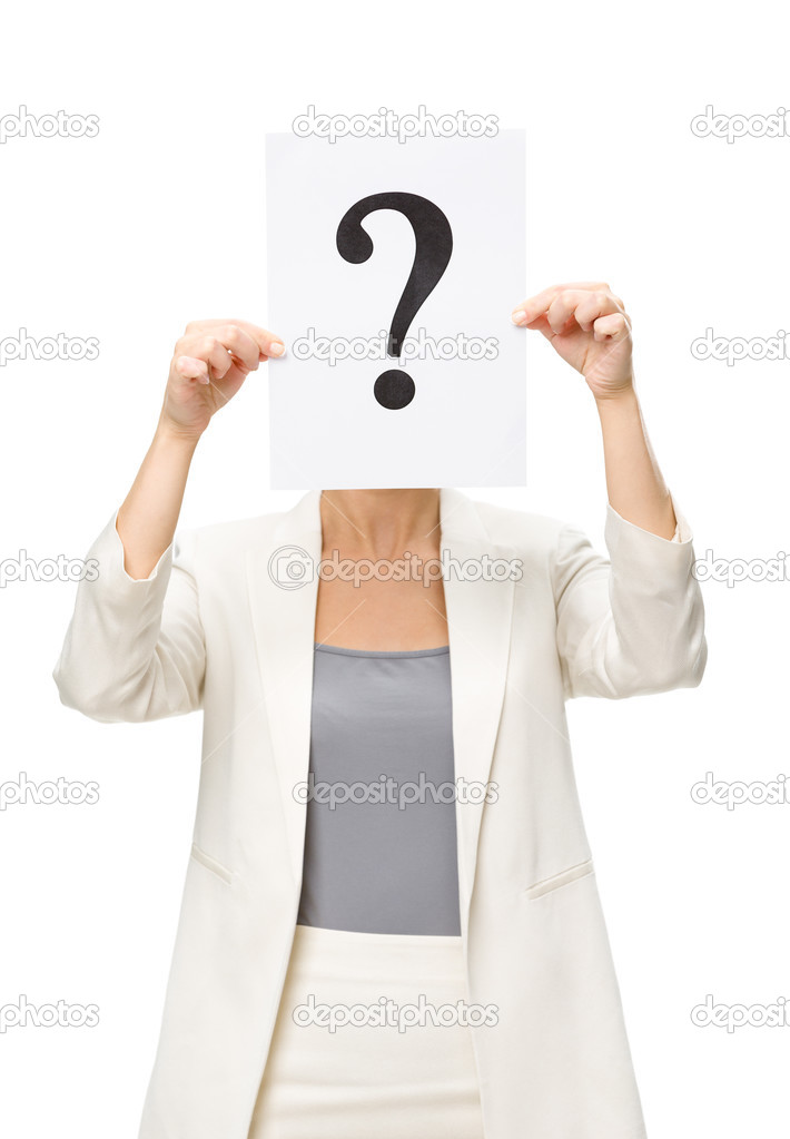 Female manager with question mark in front of face Stock Photo by ...