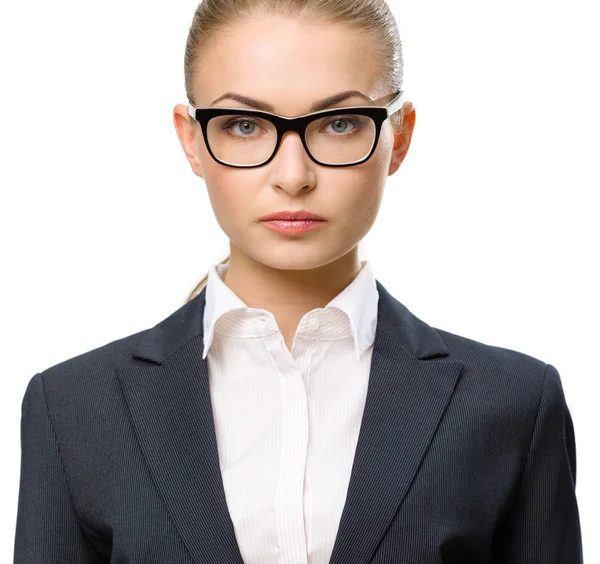 Close Portrait Adult Businesswoman Stylish Eyeglasses Looking Away