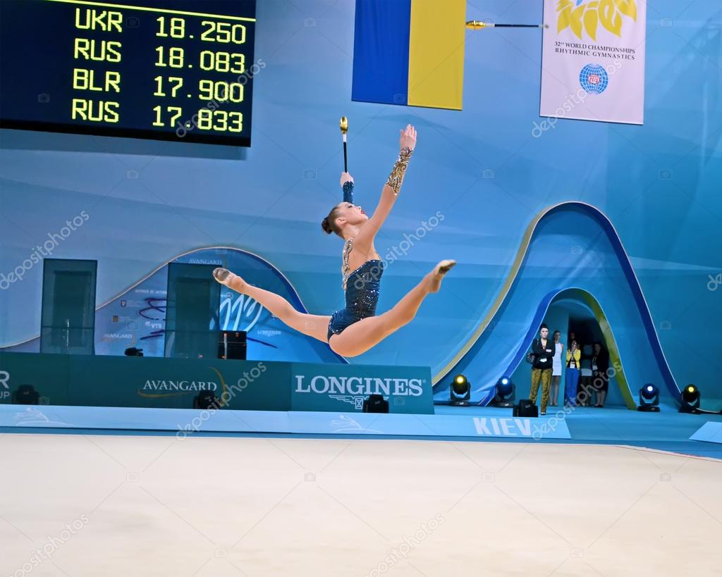 Gymnast take splits in the air on 32nd Rhythmic Gymnastics World ...