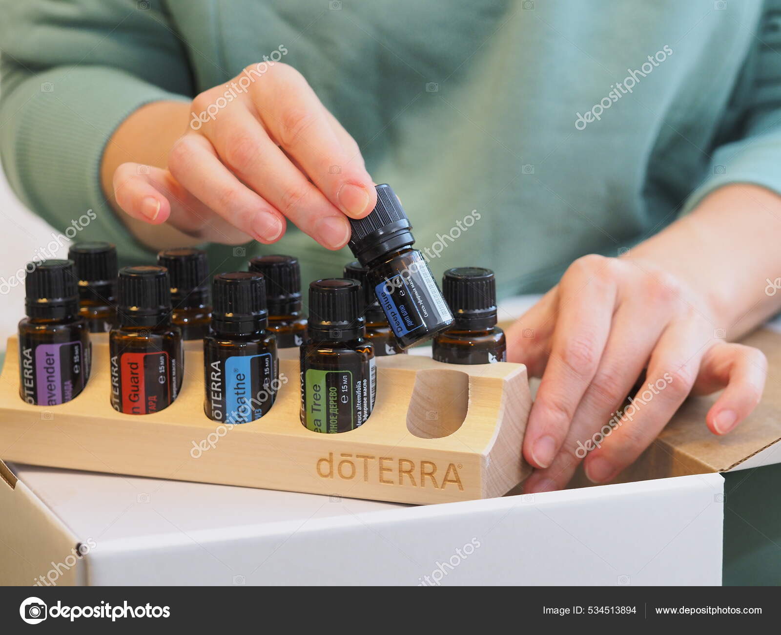 Young Woman Opens Box Doterra Essential Oils Belarus Minsk 2021 Stock ...