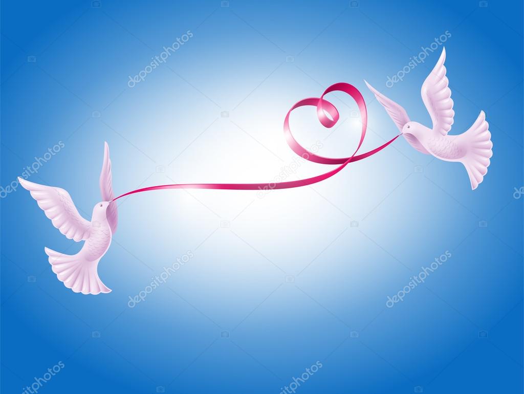 Wedding Doves With Ribbon