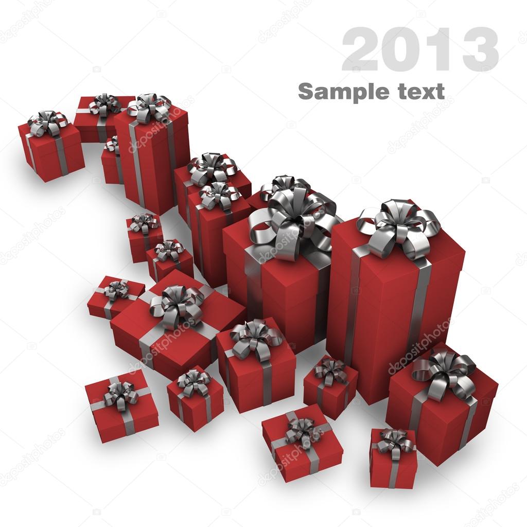 RED christmas gift boxes with silver ribbon and bow — Stock Photo ...