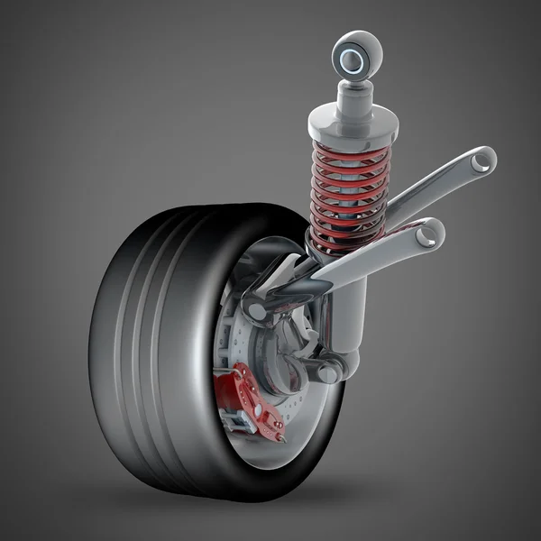 Wheel, shock absorber and brake pads. Stock Photo by ©ADDRicky 20328565