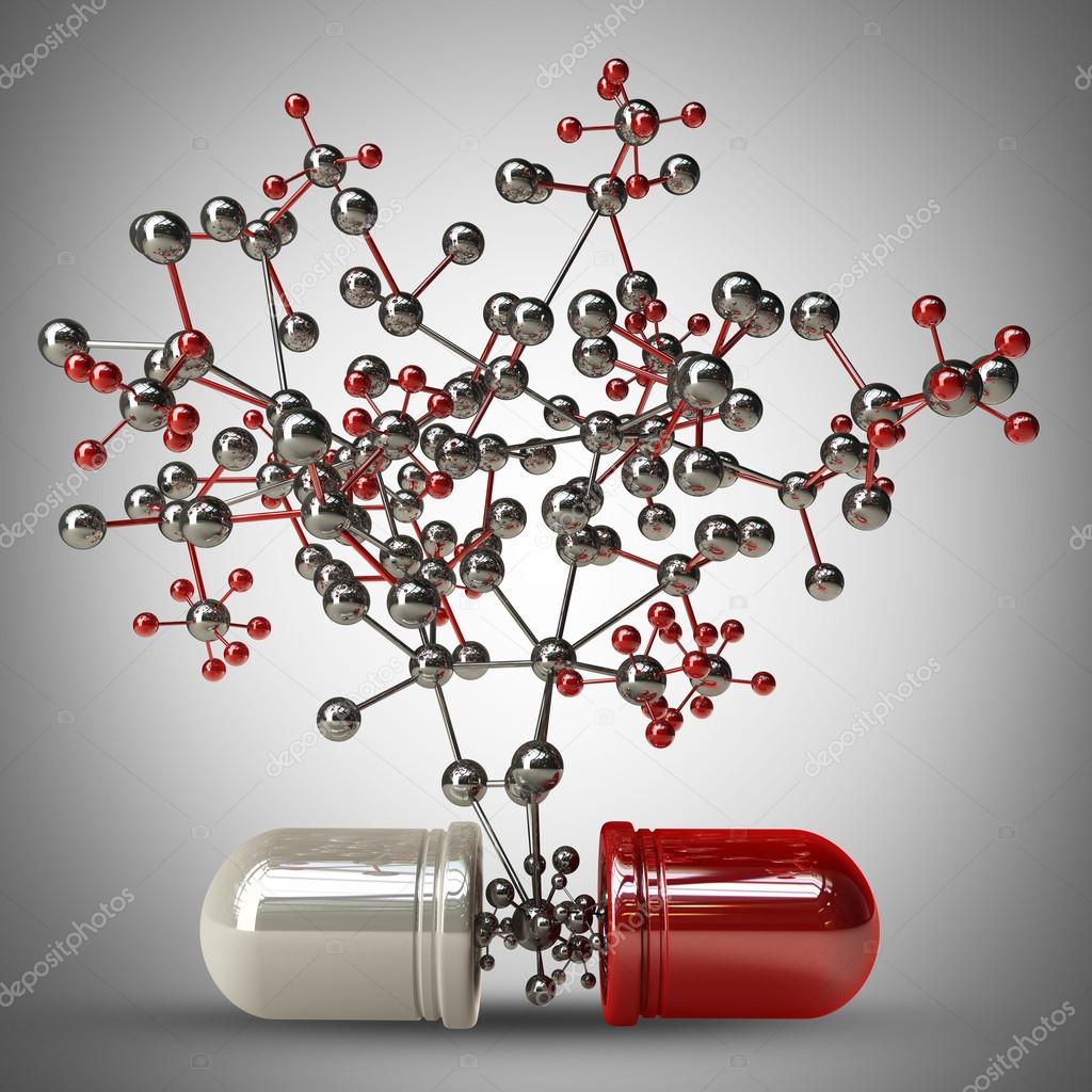 3d concept. pill with molecule structure Stock Photo by ©ADDRicky 20326777
