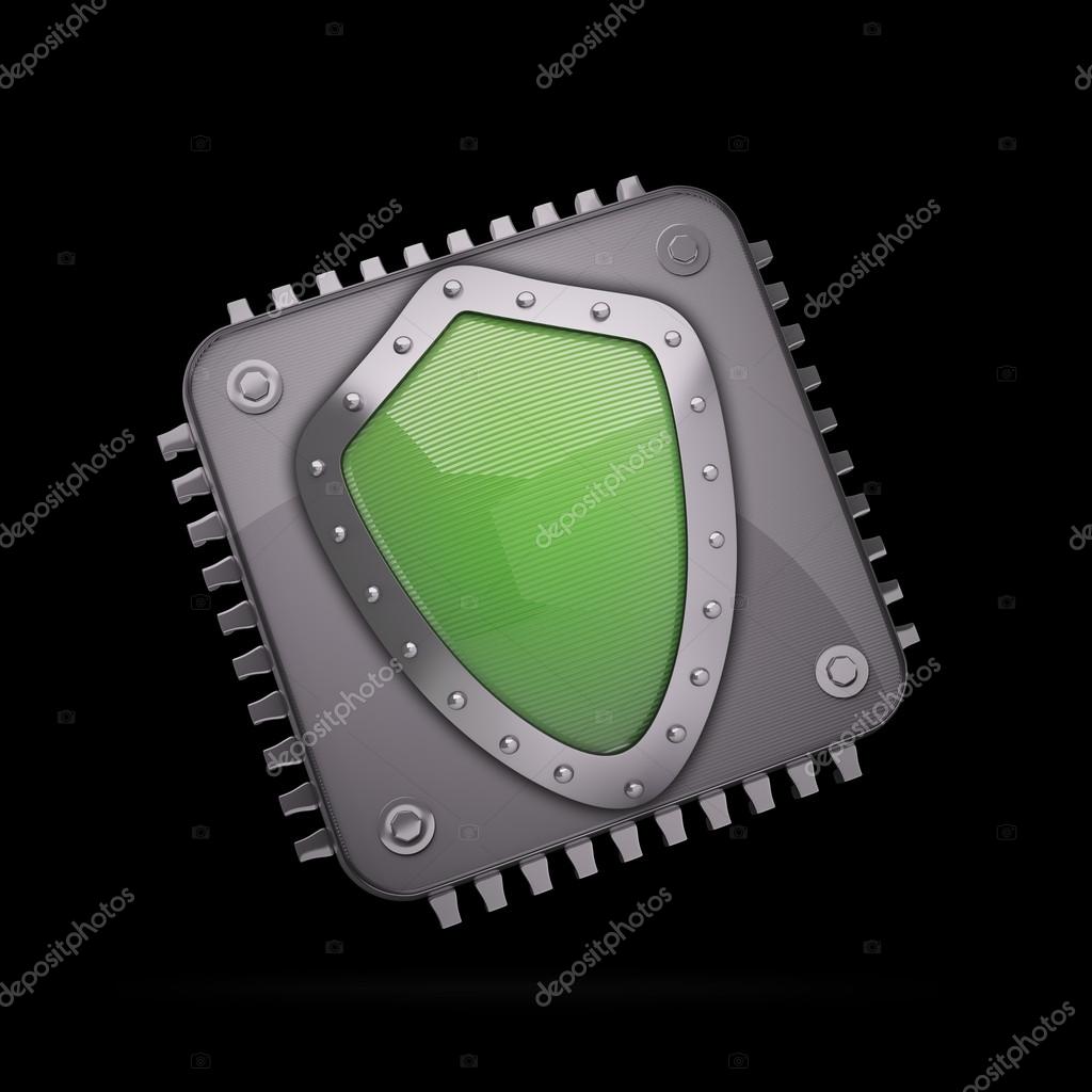 Processor unit CPU with green security shield concept — Stock Photo ...