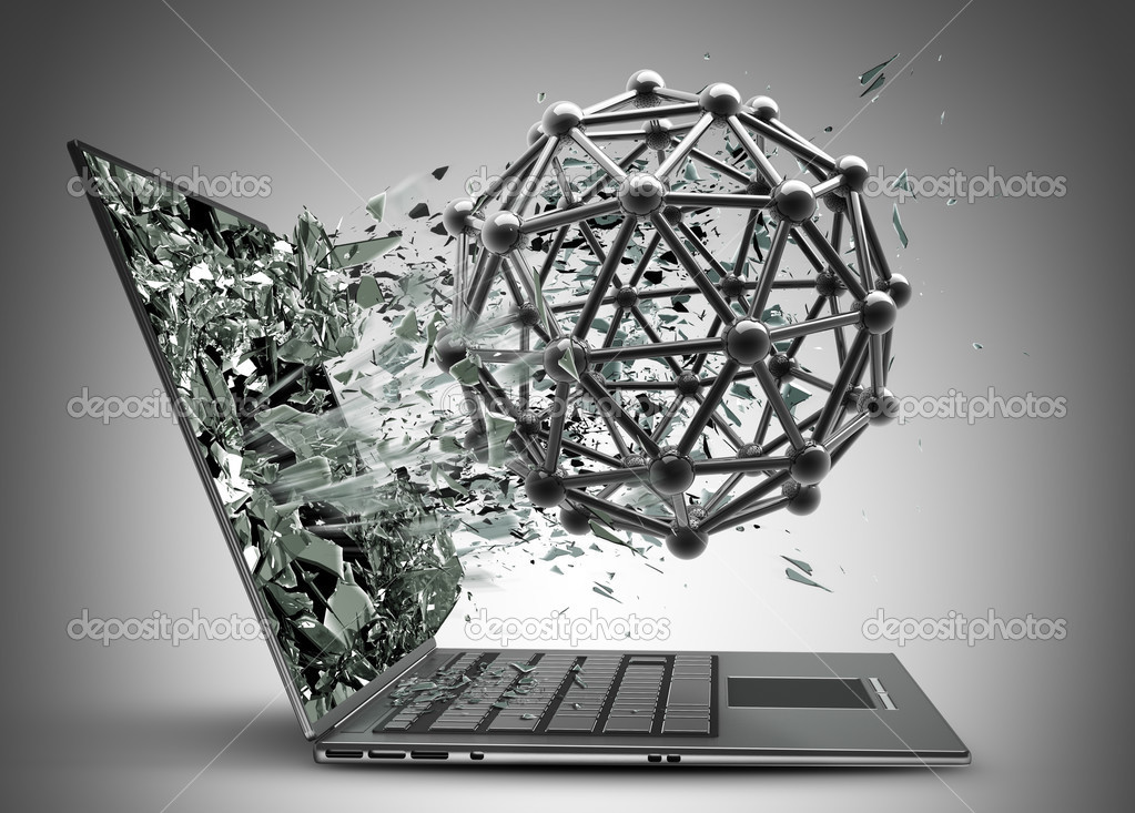 Atom molecules structure exit by a monitor of laptop screen. — Stock ...