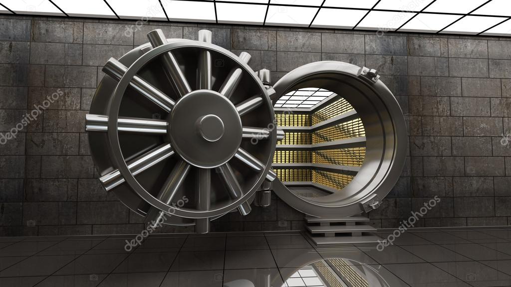 Big safe door with Gold ingots. Stock Photo by ©ADDRicky 32137117