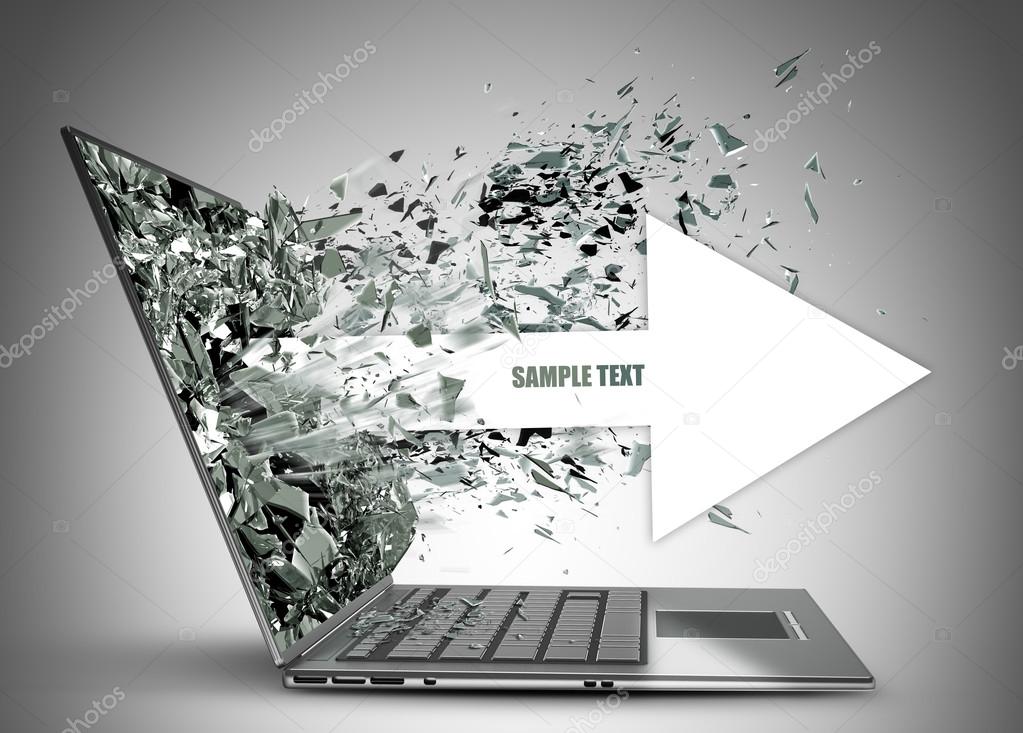 Arrow exit by a monitor of laptop screen — Stock Photo © ADDRicky #32140757