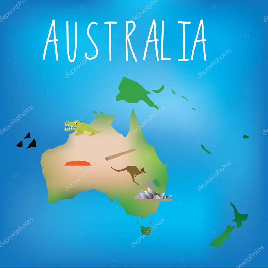 Map of Australia with cute child friendly icons — Stock Photo ...