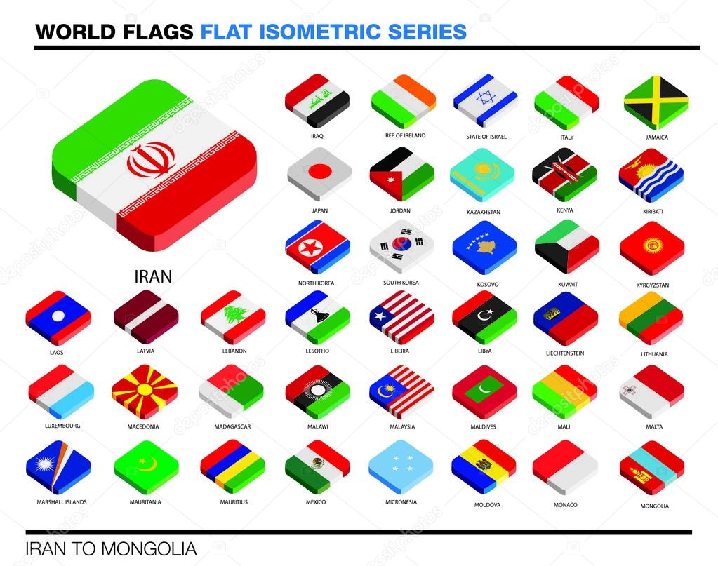 Flags of the world, i-p, 3d isometric flat icon design — Stock Photo ...