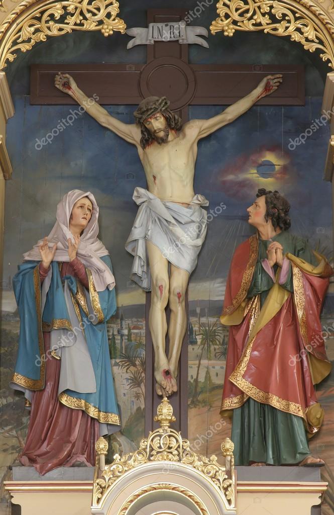 Crucifixion, Blessed Virgin Mary and Saint John under the cross — Stock ...