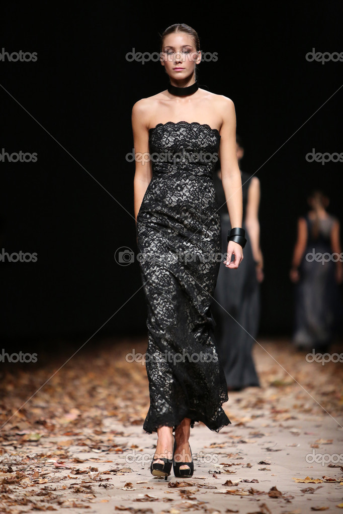 Fashion model wearing clothes designed by Nebo on the Cro a Porter show ...