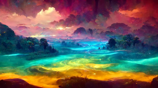 Colourful fantasy landscape Stock Photos, Royalty Free Colourful ...