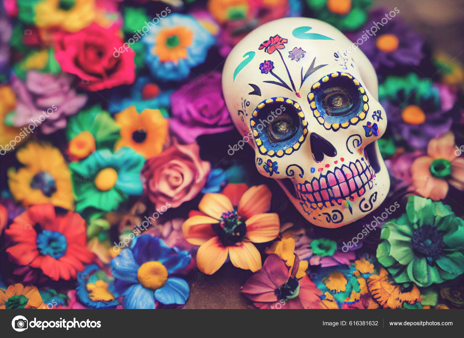 Sugar Skulls And Flowers