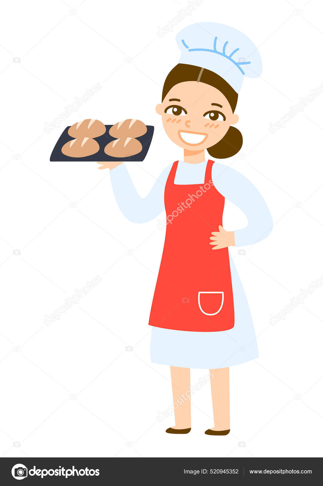 Cute Cartoon Baker Buns Tray Isolated White Background Stock Vector ...