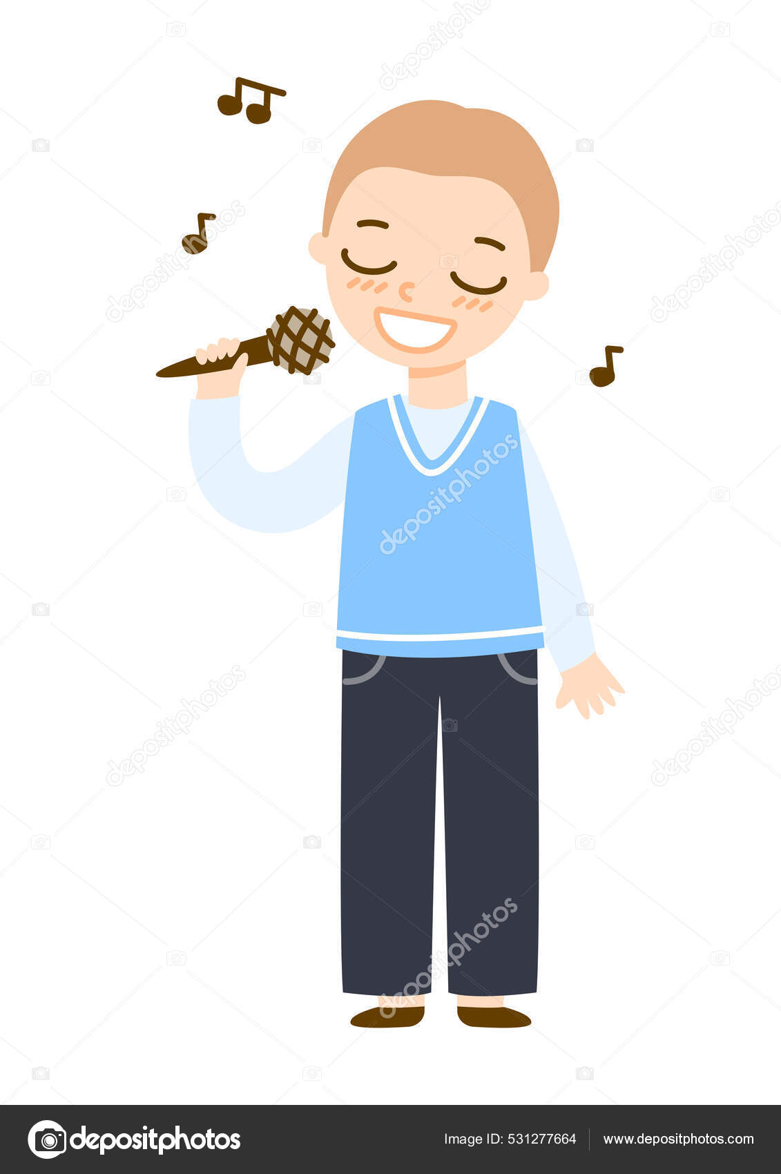Cute Cartoon Singer Boy Isolated White Background Stock Illustration by ...
