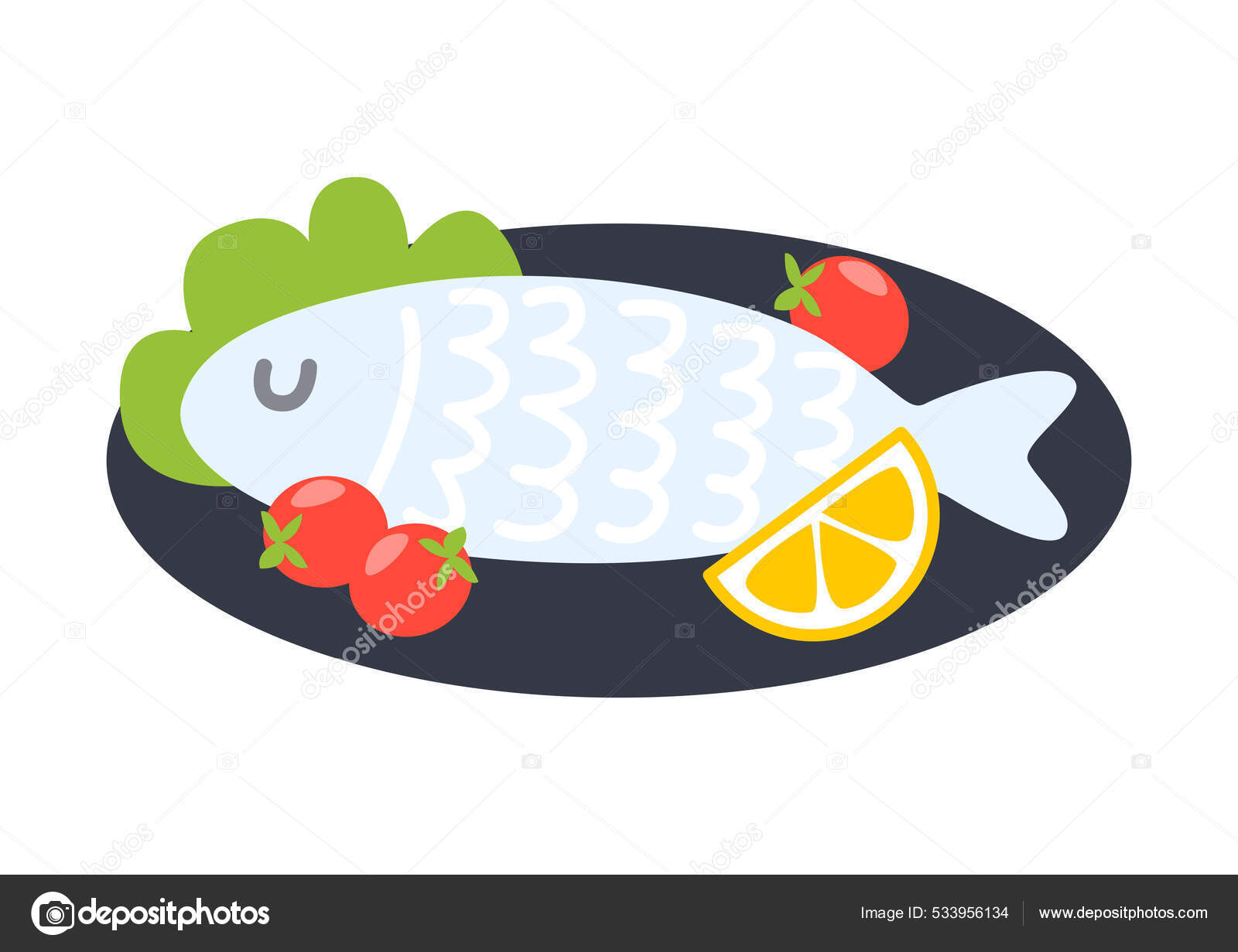 Cute Cartoon Plate Fish Isolated White Background Stock Vector Image by ...
