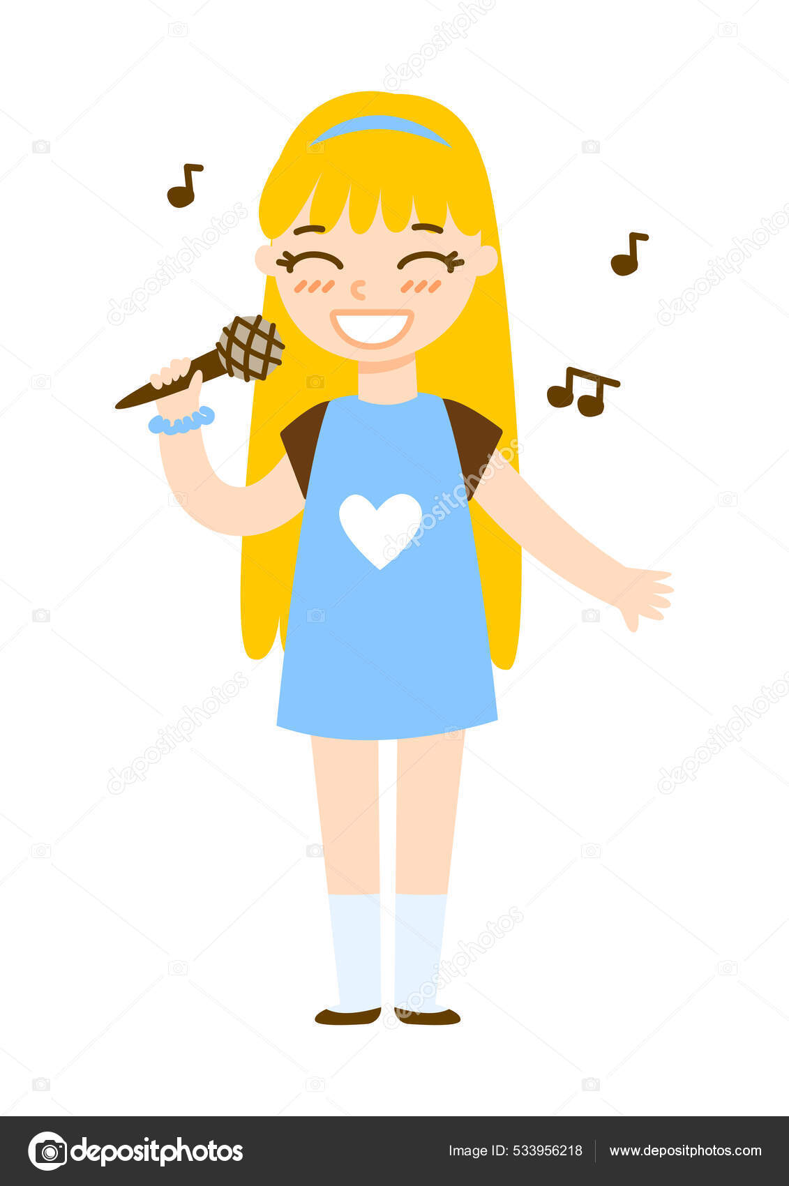 Cute Cartoon Singer Girl Isolated White Background Stock Vector Image ...